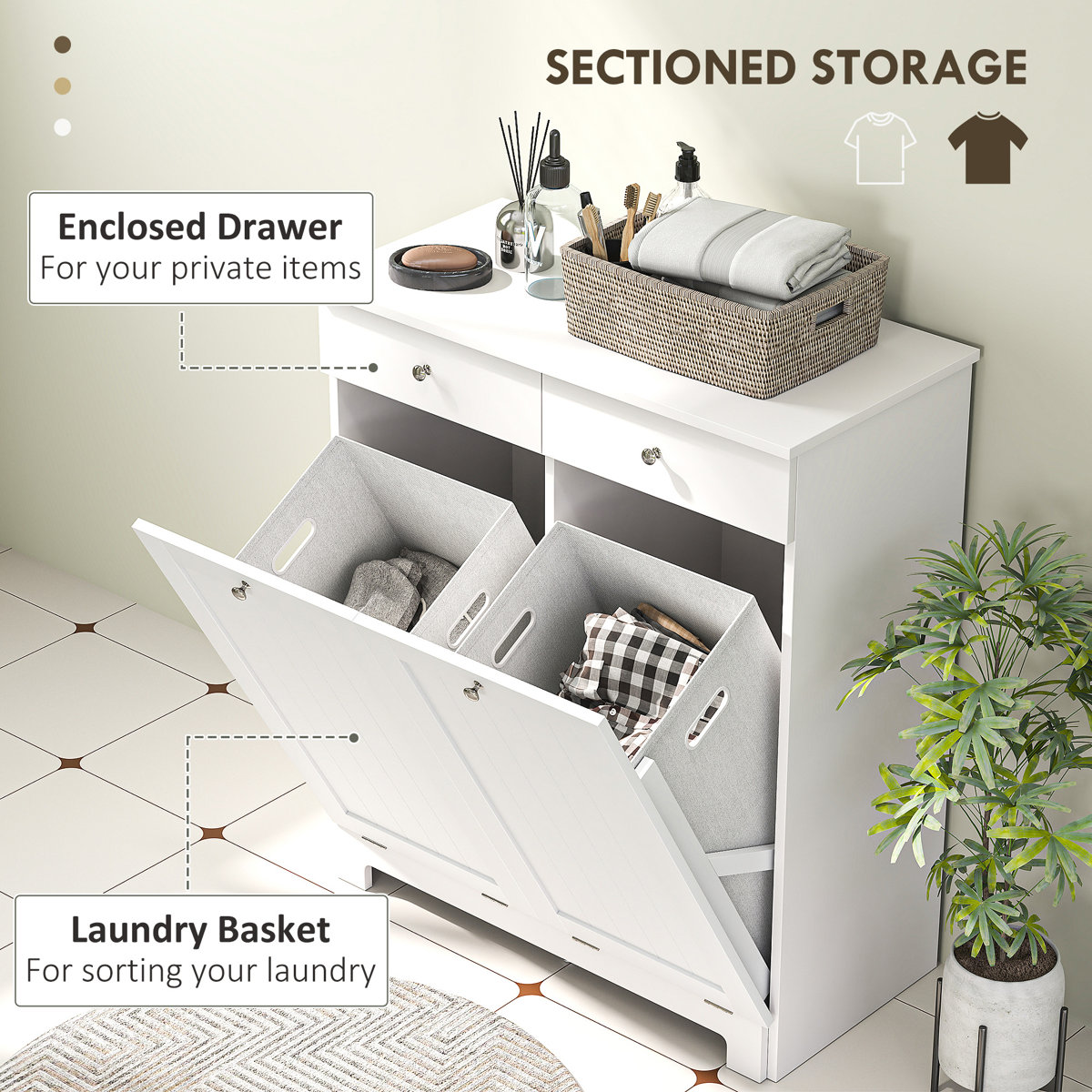 Latitude Run® Laundry Hamper Cabinet with 2 Removable Baskets, Tilt Out Laundry Hamper Cabinet ...